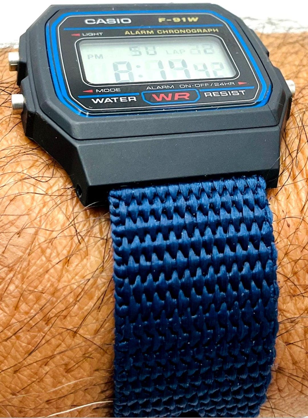 Casio F-91-W-1 Watch With Custom Nylon Very Lightweight Band Water ...