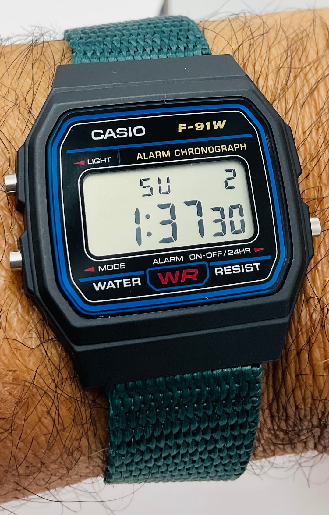 Casio F-91-W-1 Watch With Custom Nylon Very Lightweight Band Water ...