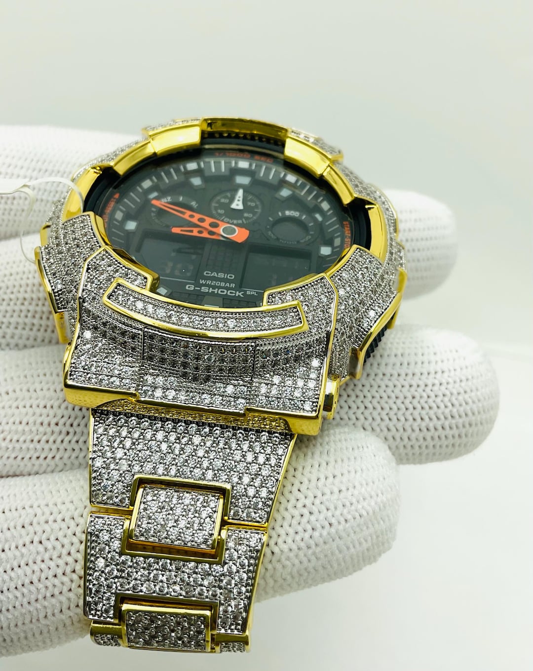 Casio Authentic GA100L-4A G-shock Iced Out Gold Finished Custom Watch ...