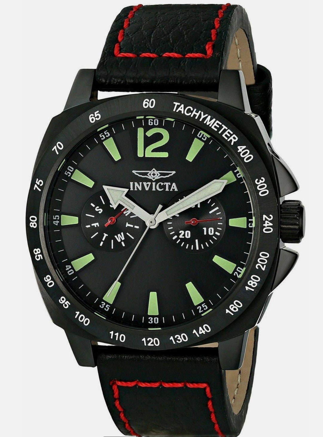 INVICTA 0857 Men's Watch NEW Stainless Steel Black Leather Watch ...