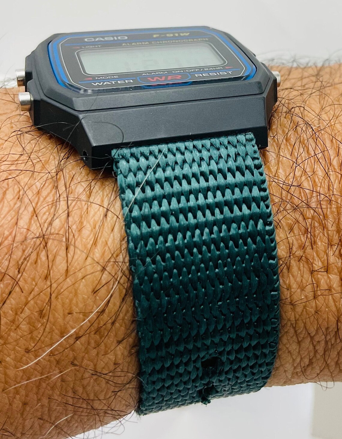 Casio F-91-W-1 Watch With Custom Nylon Very Lightweight Band Water ...