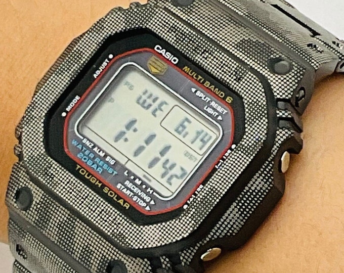New SOLAR Casio G Shock GW-M5610 Custom Full Metal Silver Camouflage ...
