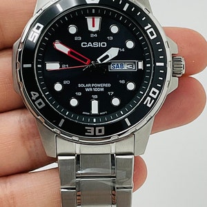 CASIO SOLAR MTP-S110-1AV, Mens Solar Power Watch, Day/date, Silver S ...