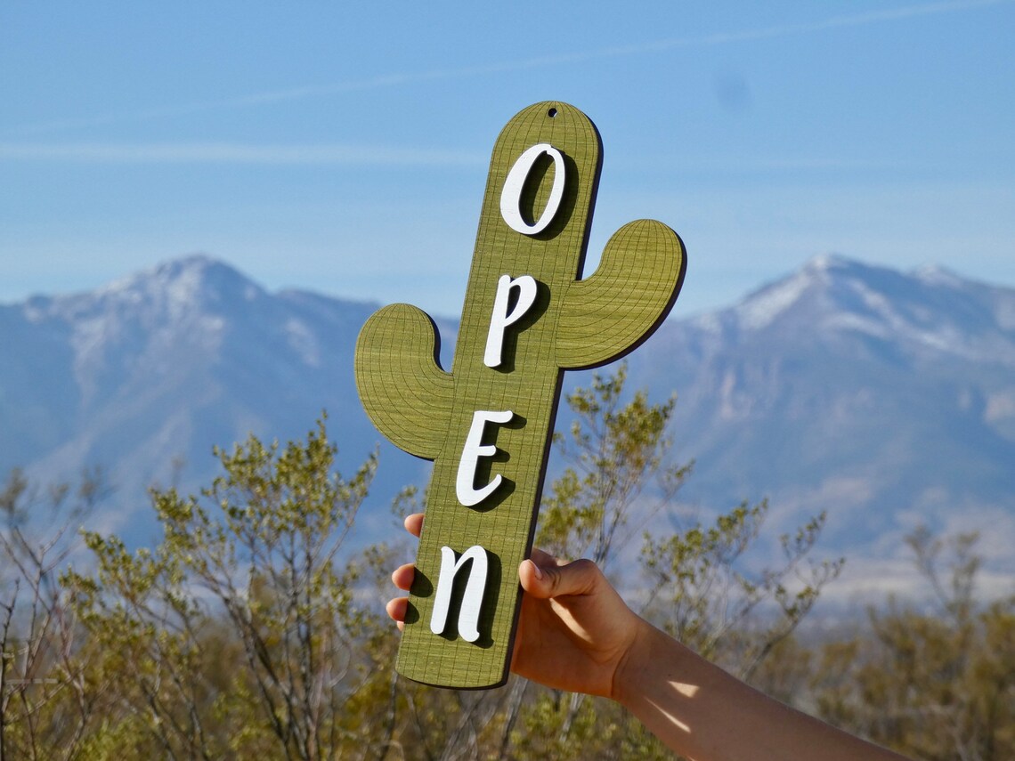 Cactus open Closed Sign / Open Sign / Cactus Sign - Etsy