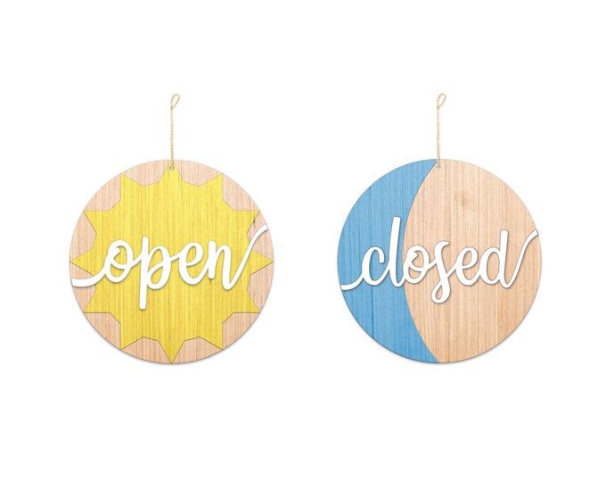 Unique Open Closed Sign / Open Closed Decor / Sun and Moon Sign / Open ...