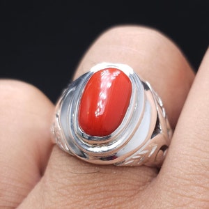 Natural Dark Deep Red Coral Marjan Ring Mens Coral Rings Coral (marjaan ...