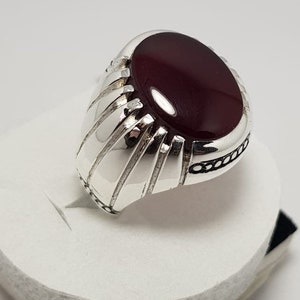 Natural Red Yemeni Aqeeq Ring 925 Sterling Silver Beautiful Handmade ...