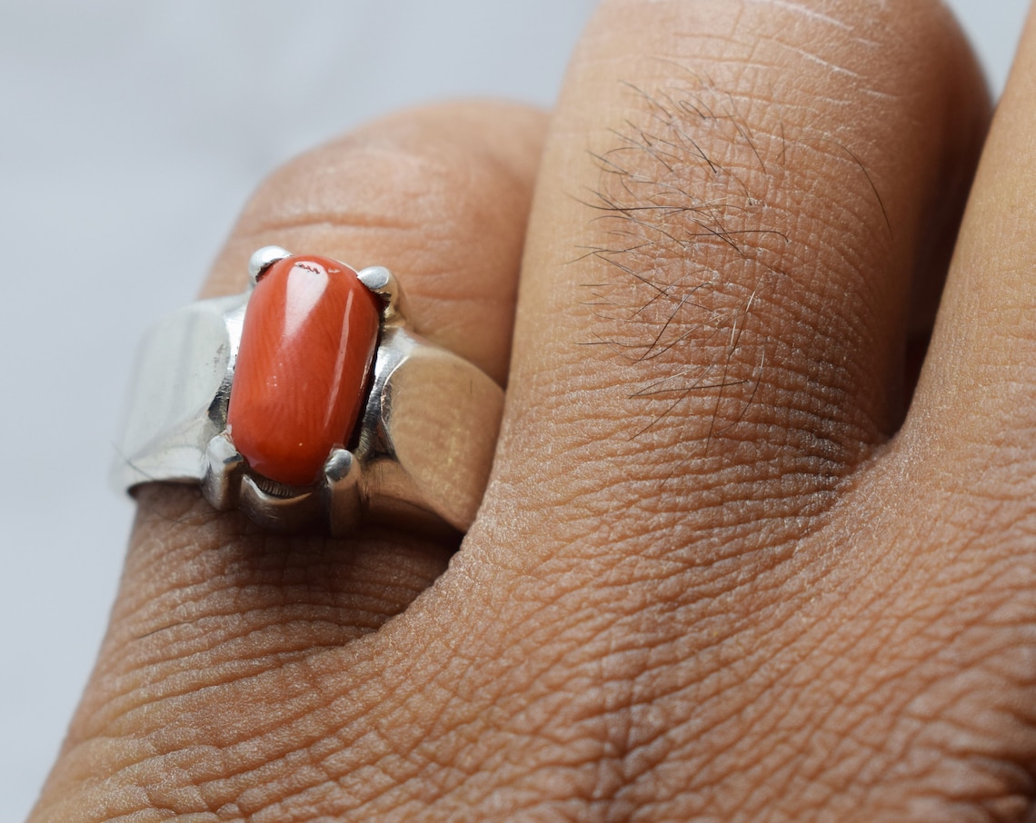 Natural Coral Marjan Ring Beautiful Handmade 925 Sterling Silver Ring ...