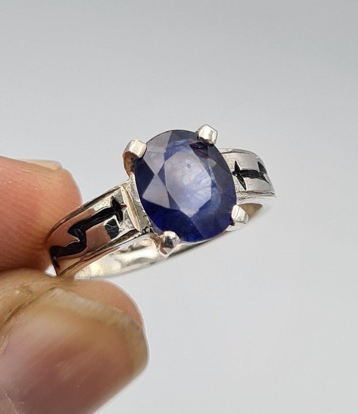 Beautiful Saturn symbol sapphire ring real kashmir color | Etsy