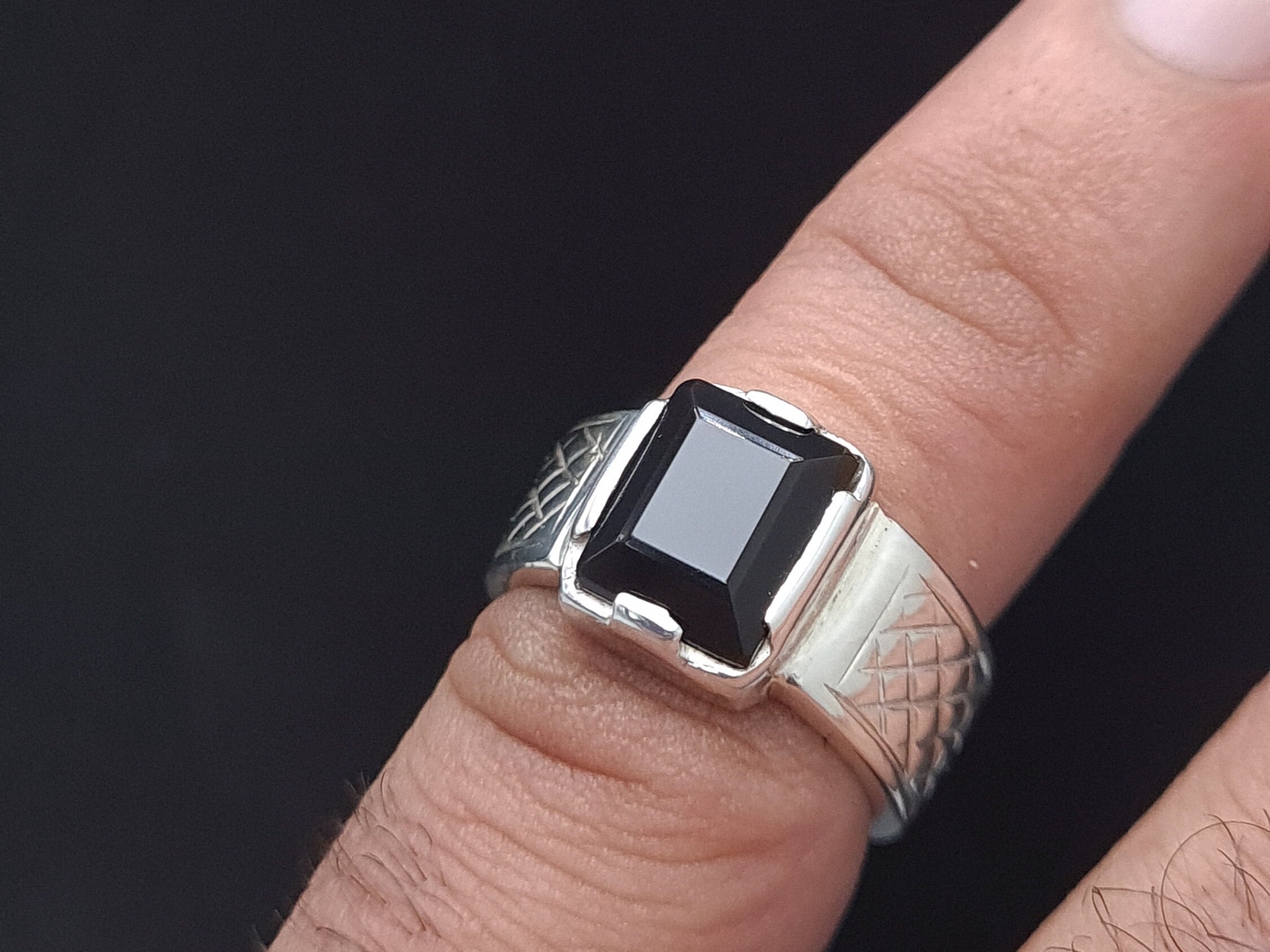 Yemeni Aqeeq Ring Deep Black Red Yamni Agate Ring for Men Natural Agate ...