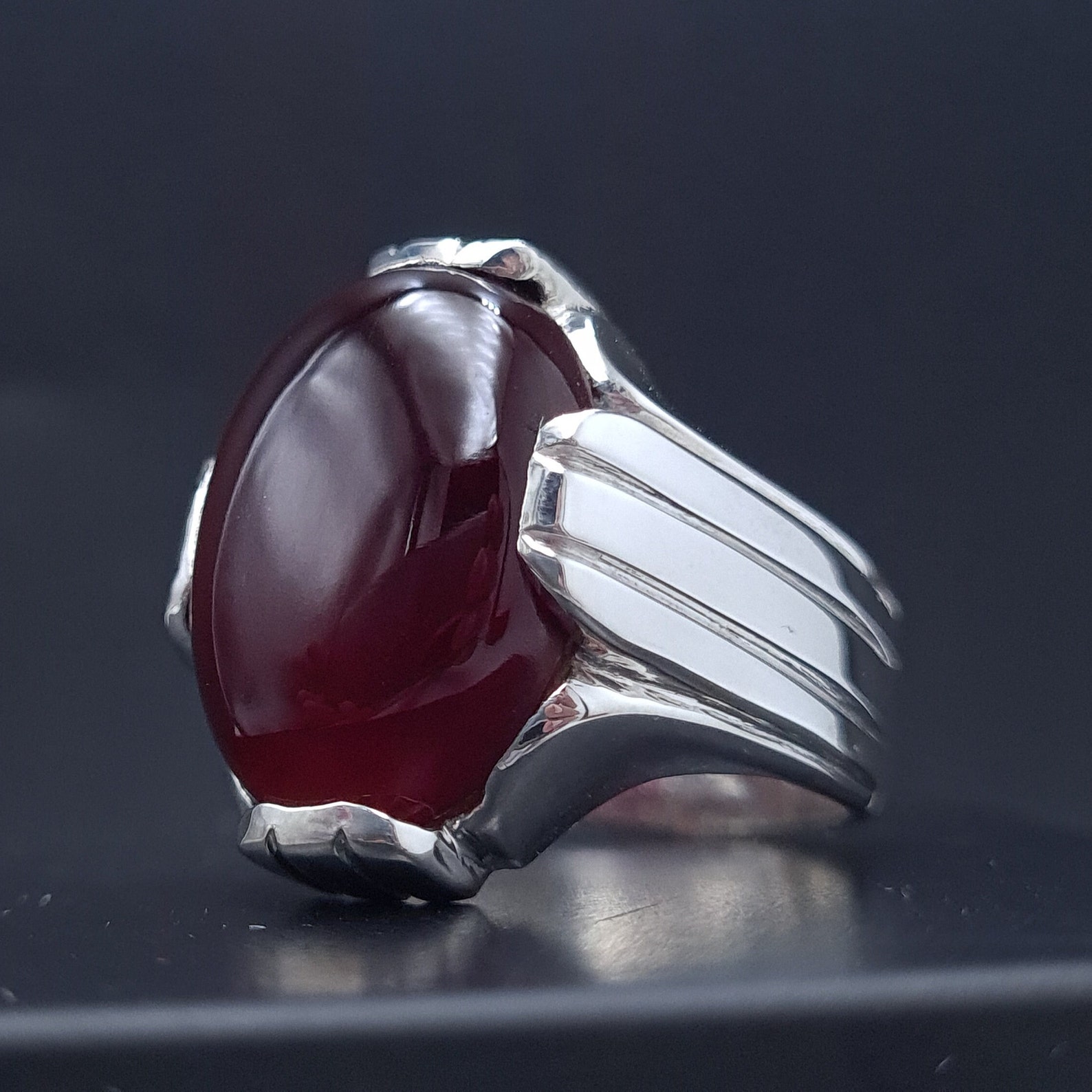Mens Yemeni Aqeeq Ring Deep Blood Red Yamni Agate Ring for Men Natural ...