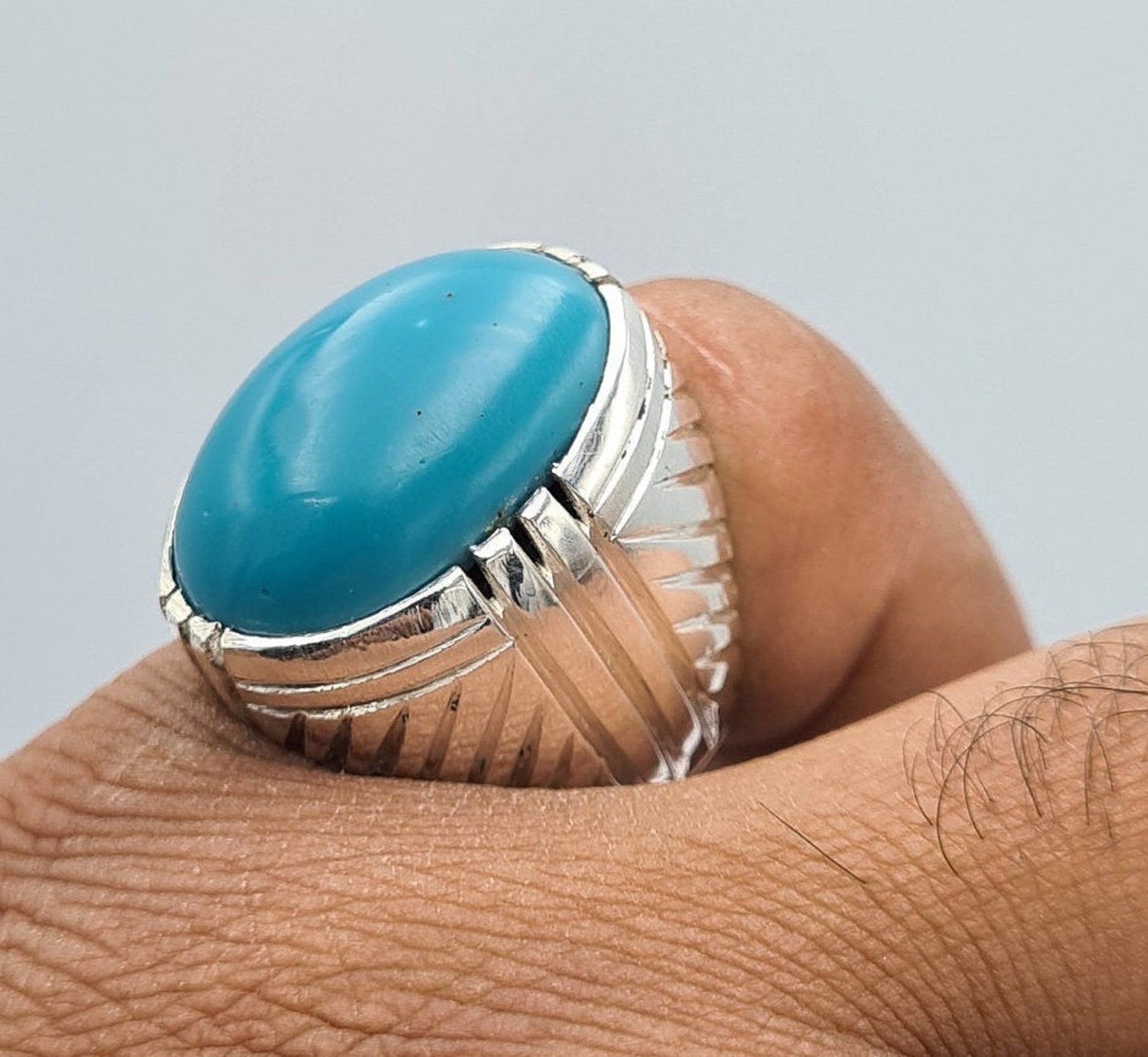 Mens Turquoise Ring Natural Feroza Stone Handmade Jewelry Gift | Etsy