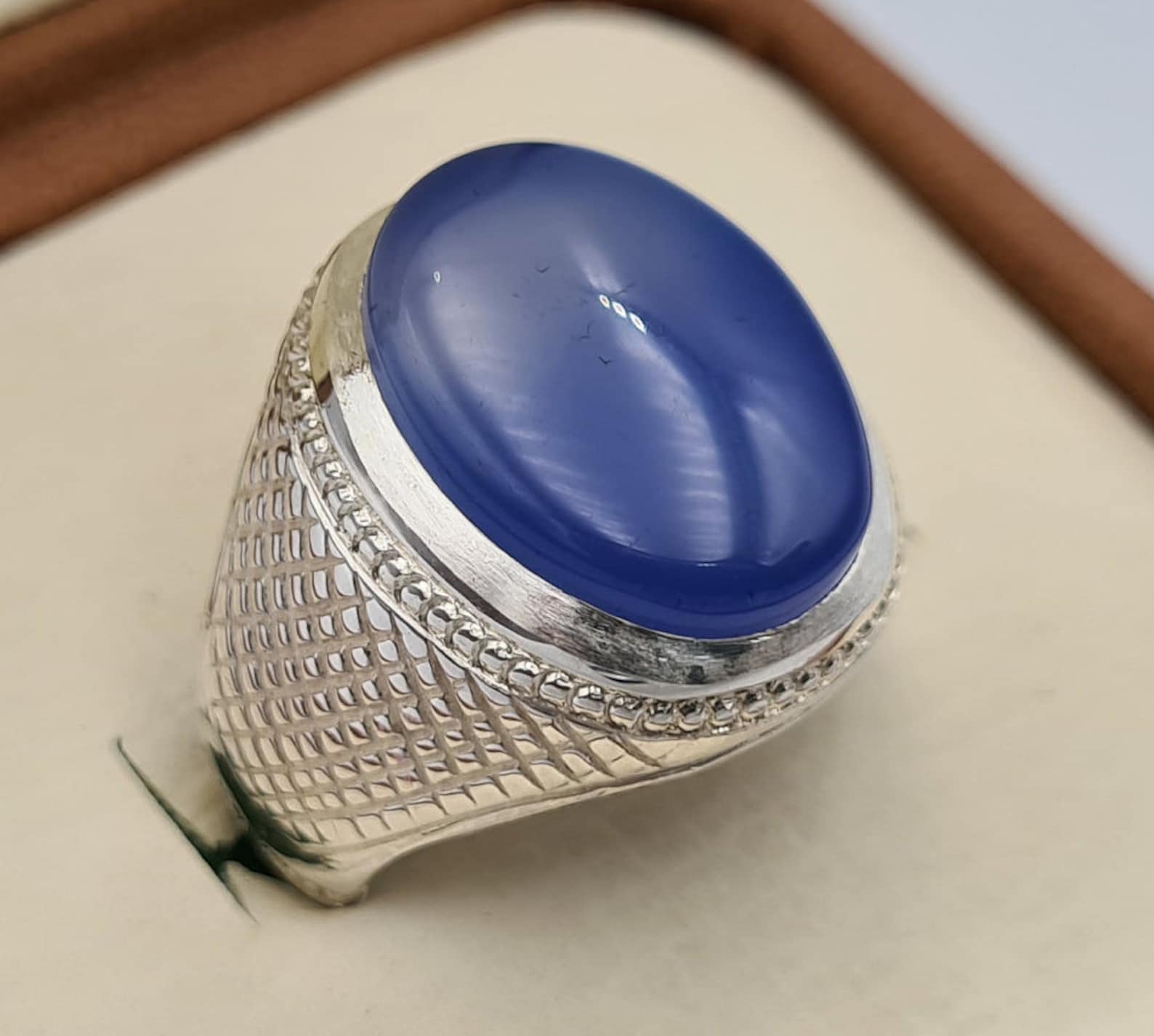 Rare Blue Aqeeq Ring Agate Akik Aqiq Rings Mens Stone Ring - Etsy