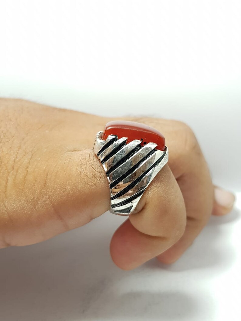 Men's Rectangular Silver Yemeni Aqeeq Akik Ring Carnelian - Etsy