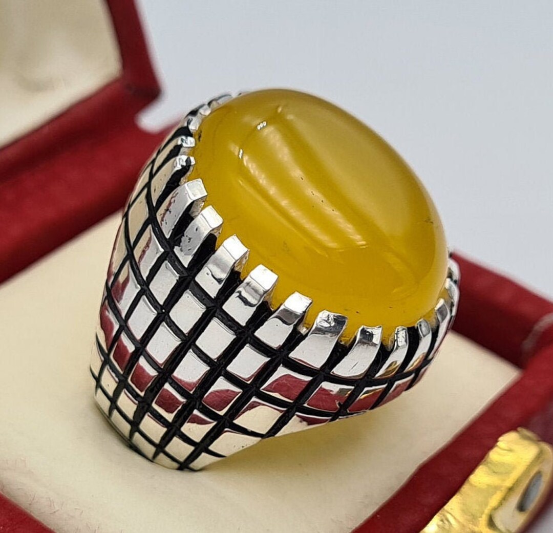 Yemeni Aqeeq Yamni Aqiq Akik Yaman Agate Yamani Hakik Ring Yellow Stone ...