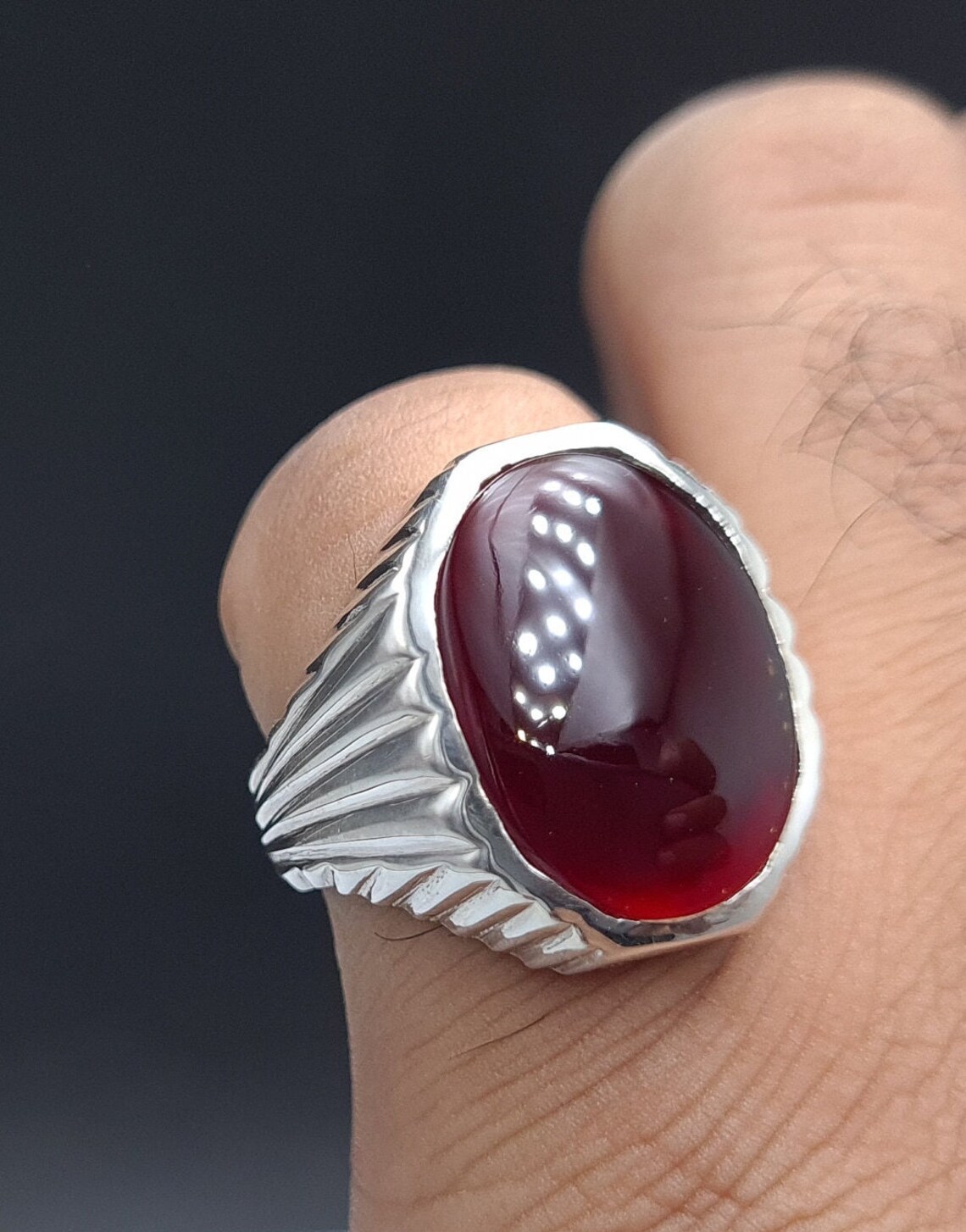 Mens Yemeni Aqeeq Ring Red Shifat Al Abad Yamni Aqeeq Ring for Men ...