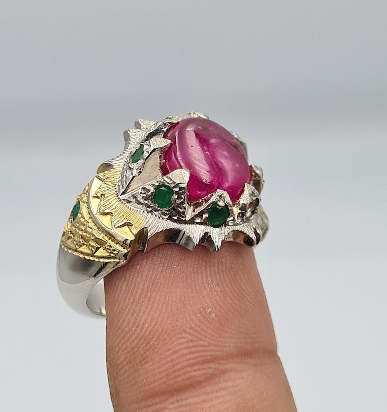 Unique Ottoman Ring Real Cabochon Ruby Ring Unique Sterling - Etsy