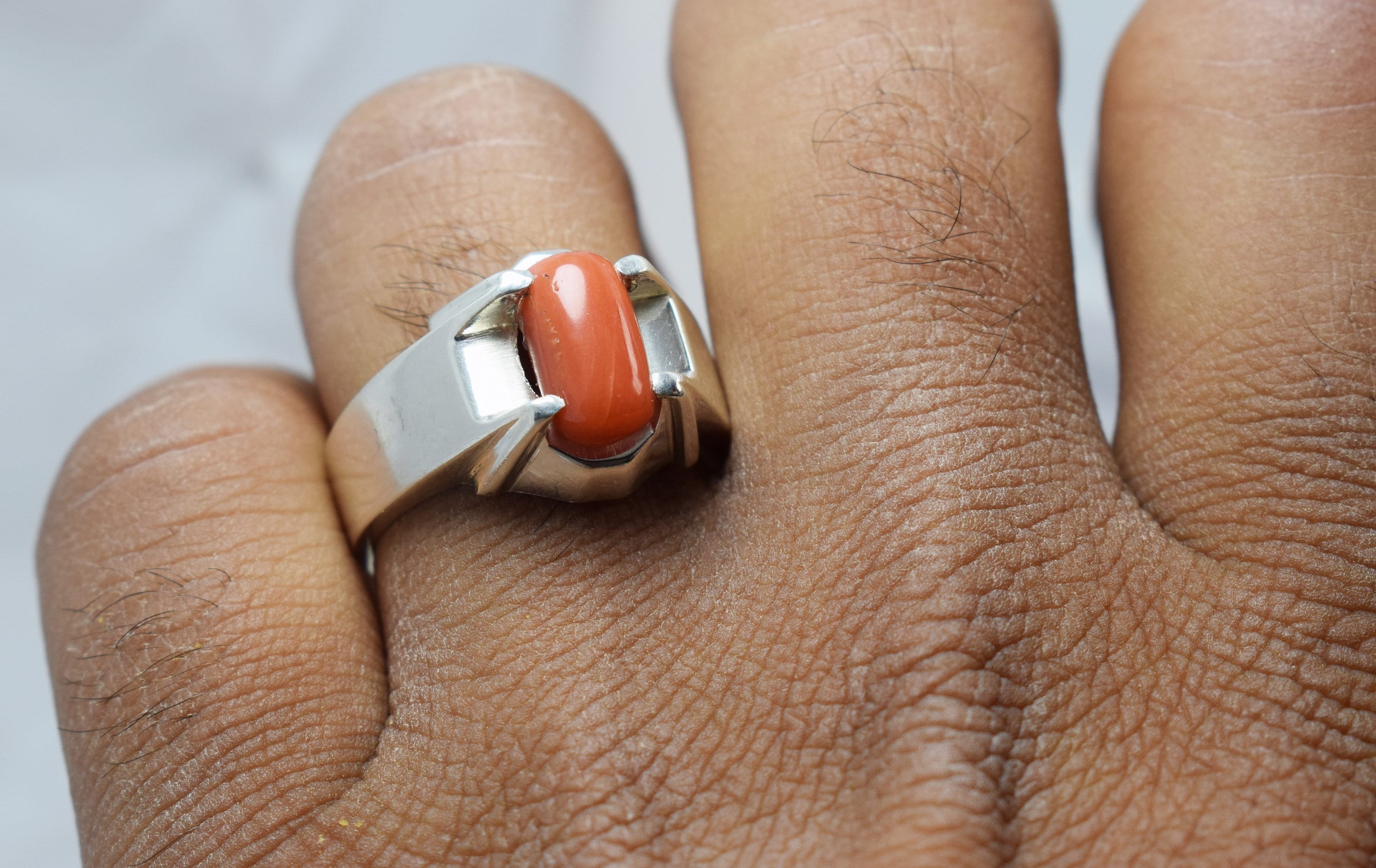 Handmade Sterling Silver Coral Stone Ring - Etsy