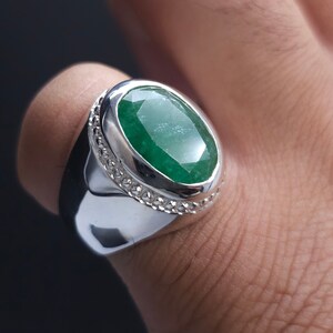 Genuine Emerald Ring Natural Emerald Ring for Men Zamurd Ring Solitaire ...