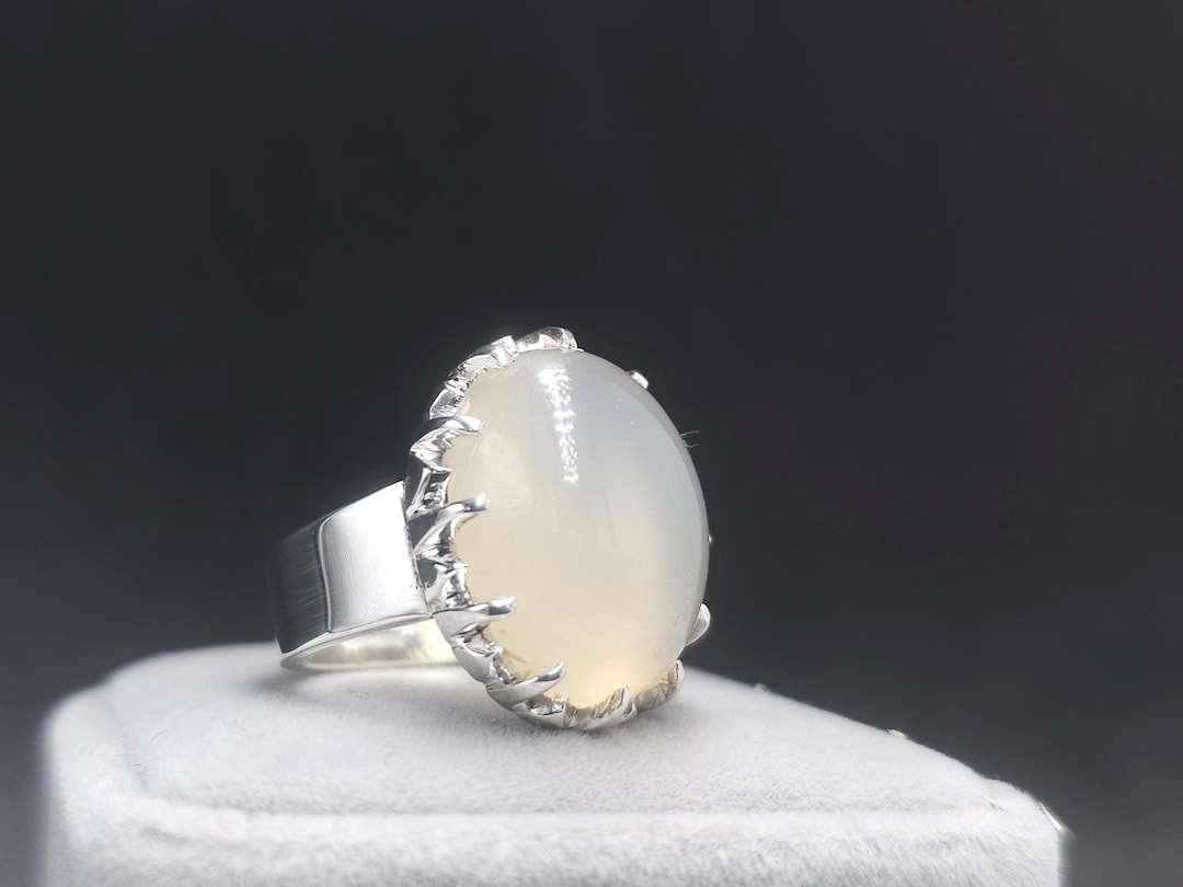 White Agate Sterling Silver Ring, Mens Aqeeq Ring - Etsy