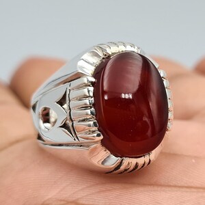 Yemeni Aqeeq Blood Red Aqiq Akik Agate Hakik Ring Sterling Silver ...