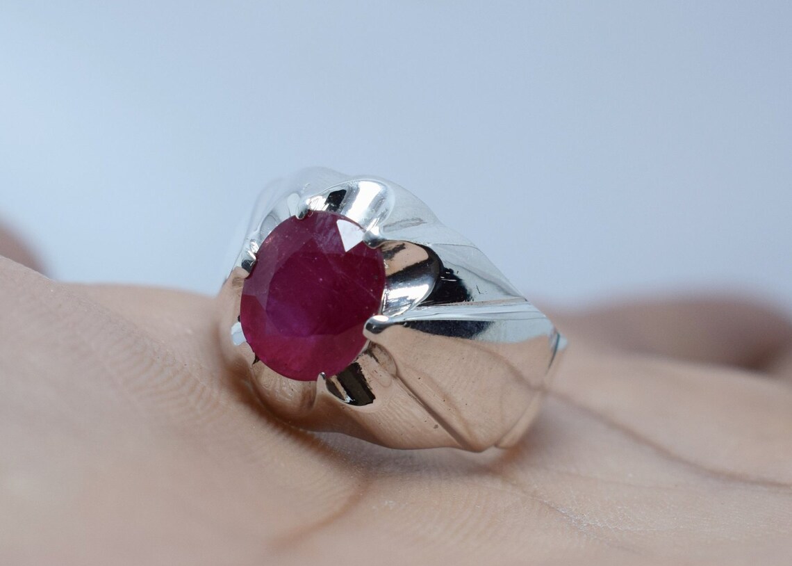 Ruby Ring Natural Ruby Sterling Silver Men Ring Real Ruby | Etsy