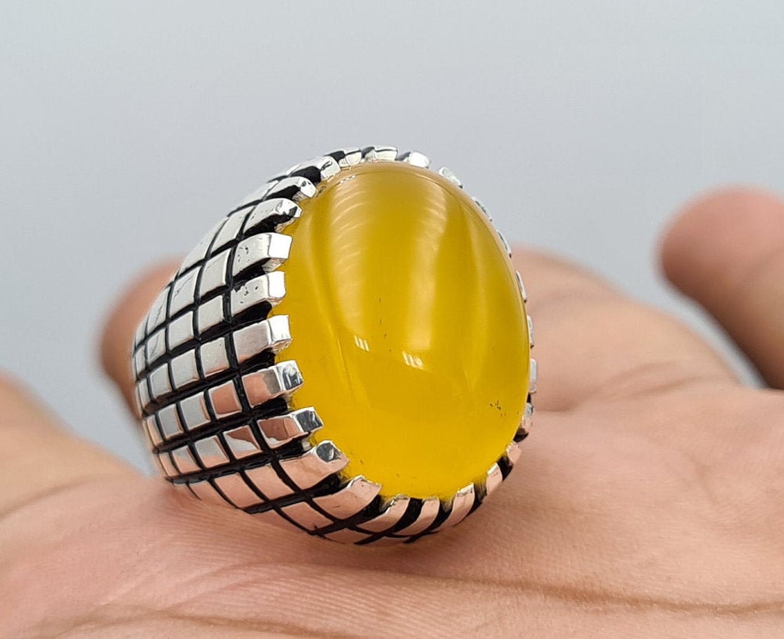Yemeni Aqeeq Yamni Aqiq Akik Yaman Agate Yamani Hakik Ring Yellow Stone ...