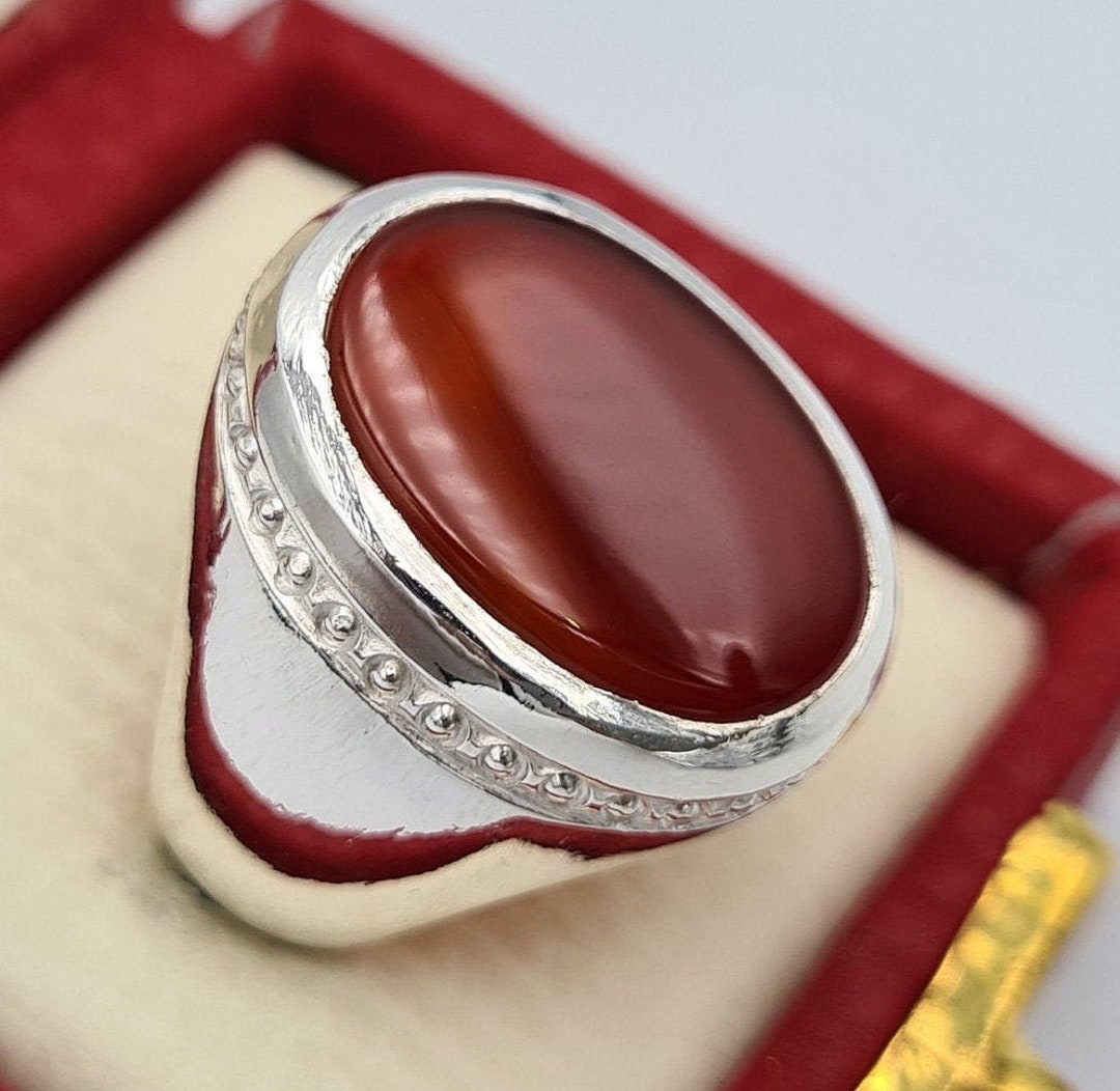 Mens Aqeeq Ring Natural Brown Re Agate Bague Akik Aqiq Hakik Rings Man ...
