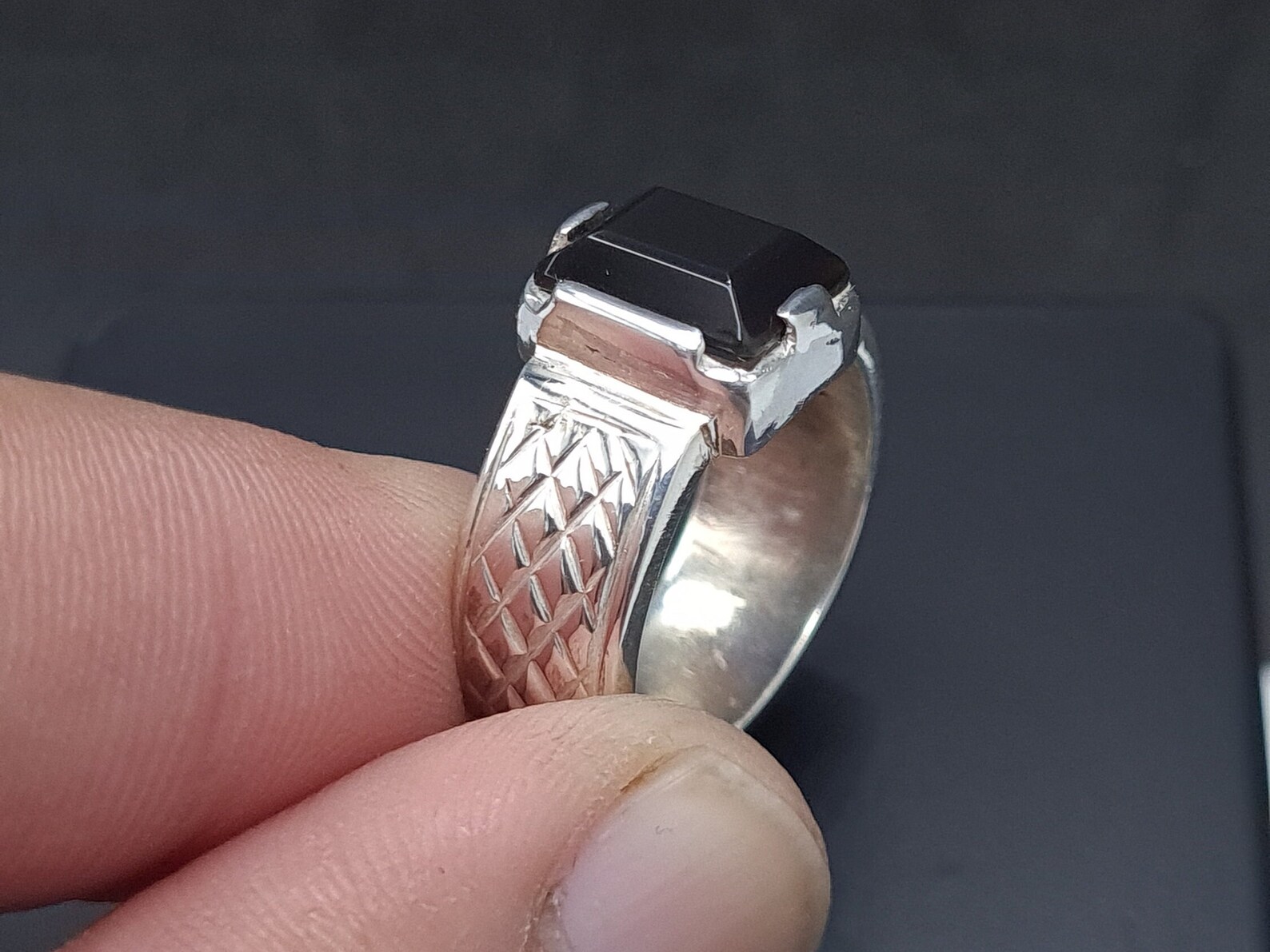 Yemeni Aqeeq Ring Deep Black Red Yamni Agate Ring for Men Natural Agate ...