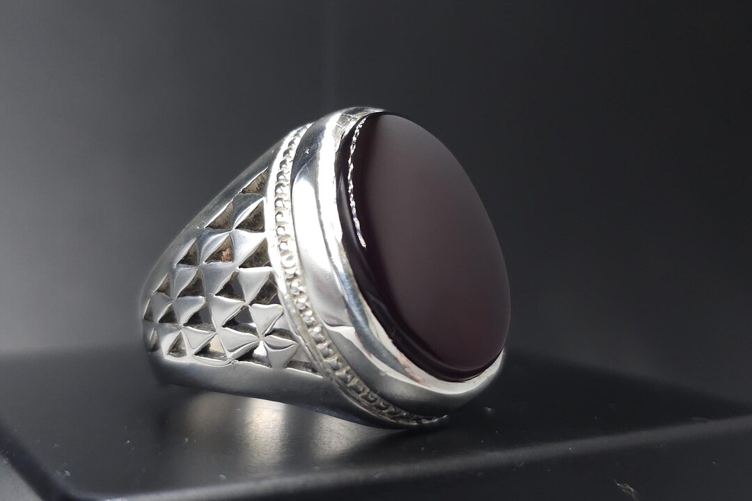 Handmade Sterling Silver Aqeeq Ring, Pigeon Blood Red Stone - Etsy
