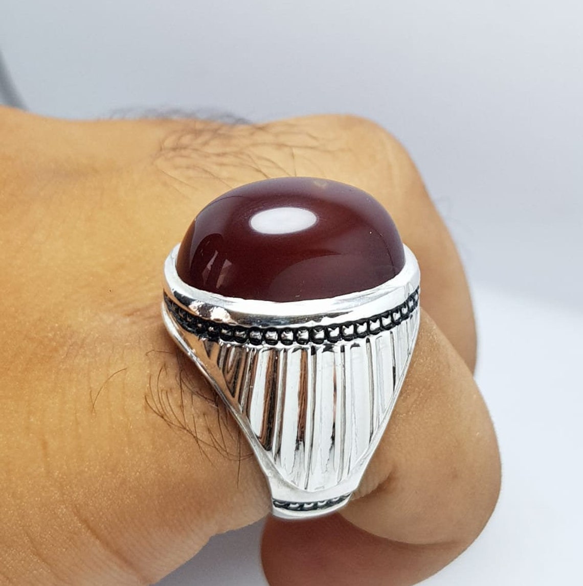 Natural Brown Red Yemeni Aqeeq Ring Yamni Akik Ring 925 - Etsy