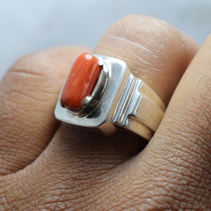 Natural Coral Marjan Deep Red Marjan 925 Sterling Silver Men's Ring ...