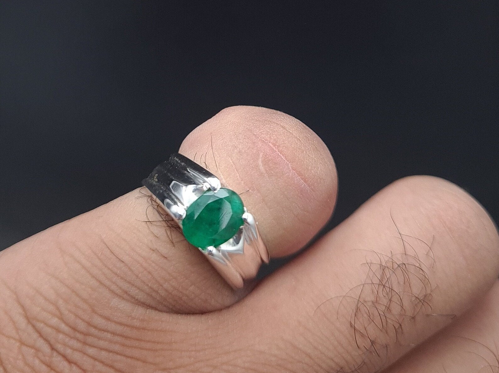 Natural Emerald Ring Mens Silver 925 Real Green Zamurd Stone in Dark ...