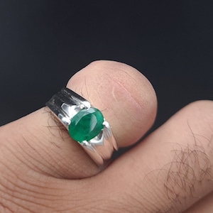 Natural Emerald Ring Mens Silver 925 Real Green Zamurd Stone in Dark ...