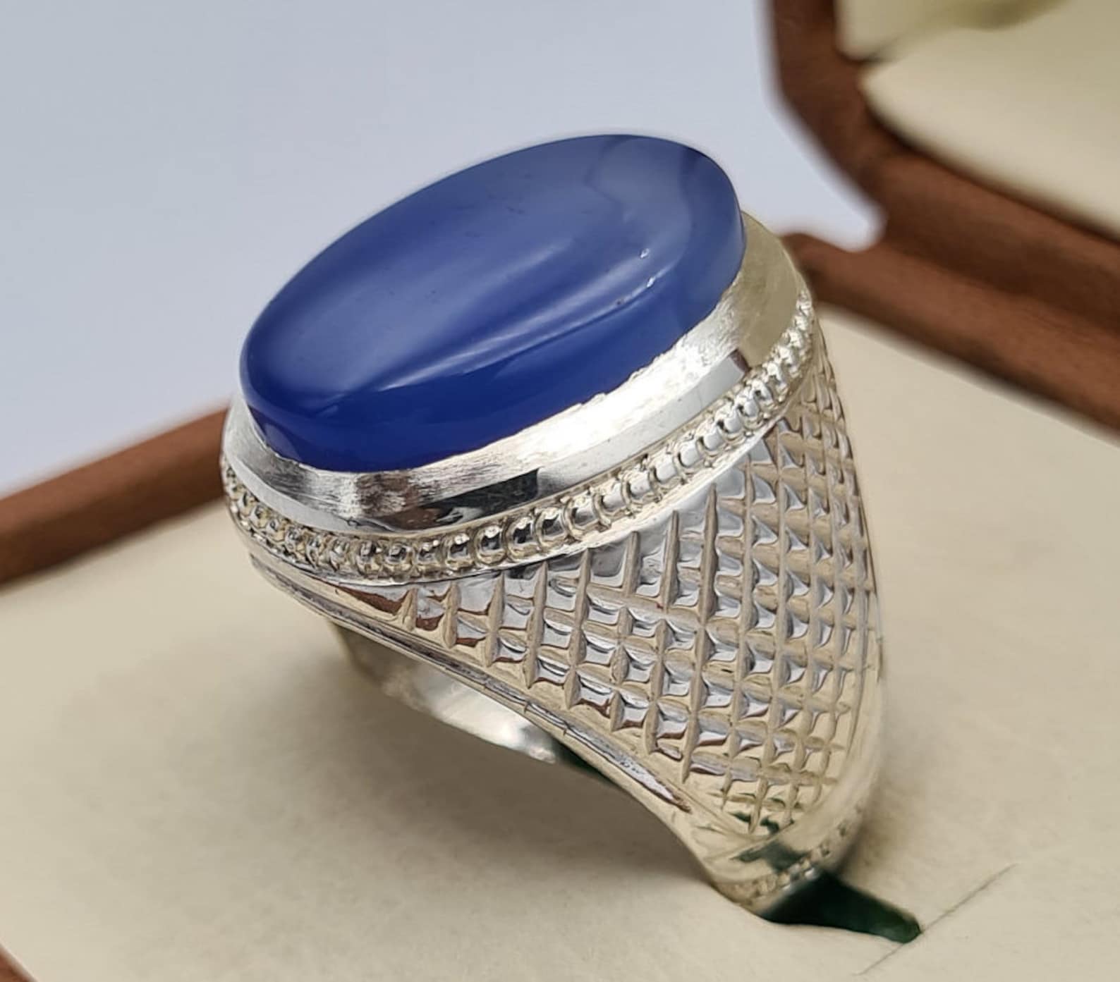 Rare Blue Aqeeq Ring Agate Akik Aqiq Rings Mens Stone Ring - Etsy