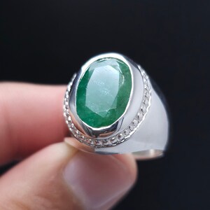 Genuine Emerald Ring Natural Emerald Ring for Men Zamurd Ring Solitaire ...