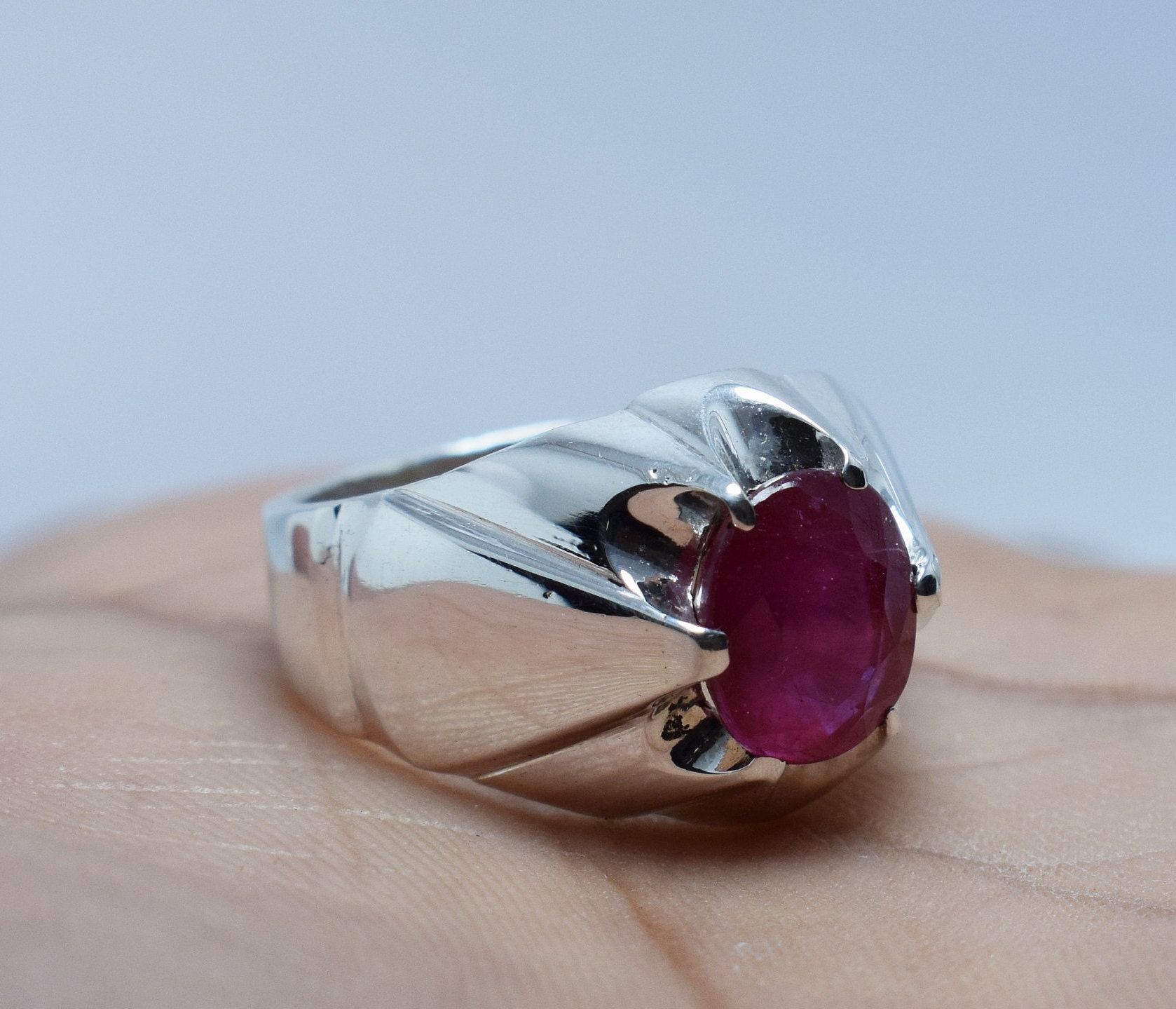 Ruby Ring Natural Ruby Sterling Silver Men Ring Real Ruby | Etsy