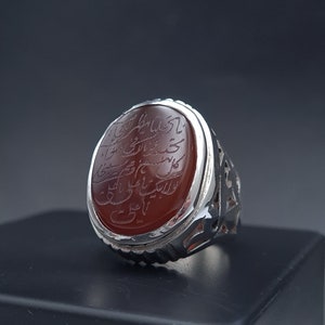 Handmade Yemeni Aqeeq Agate Ring | Naad-e-ali Engraved, Sterling Silver ...
