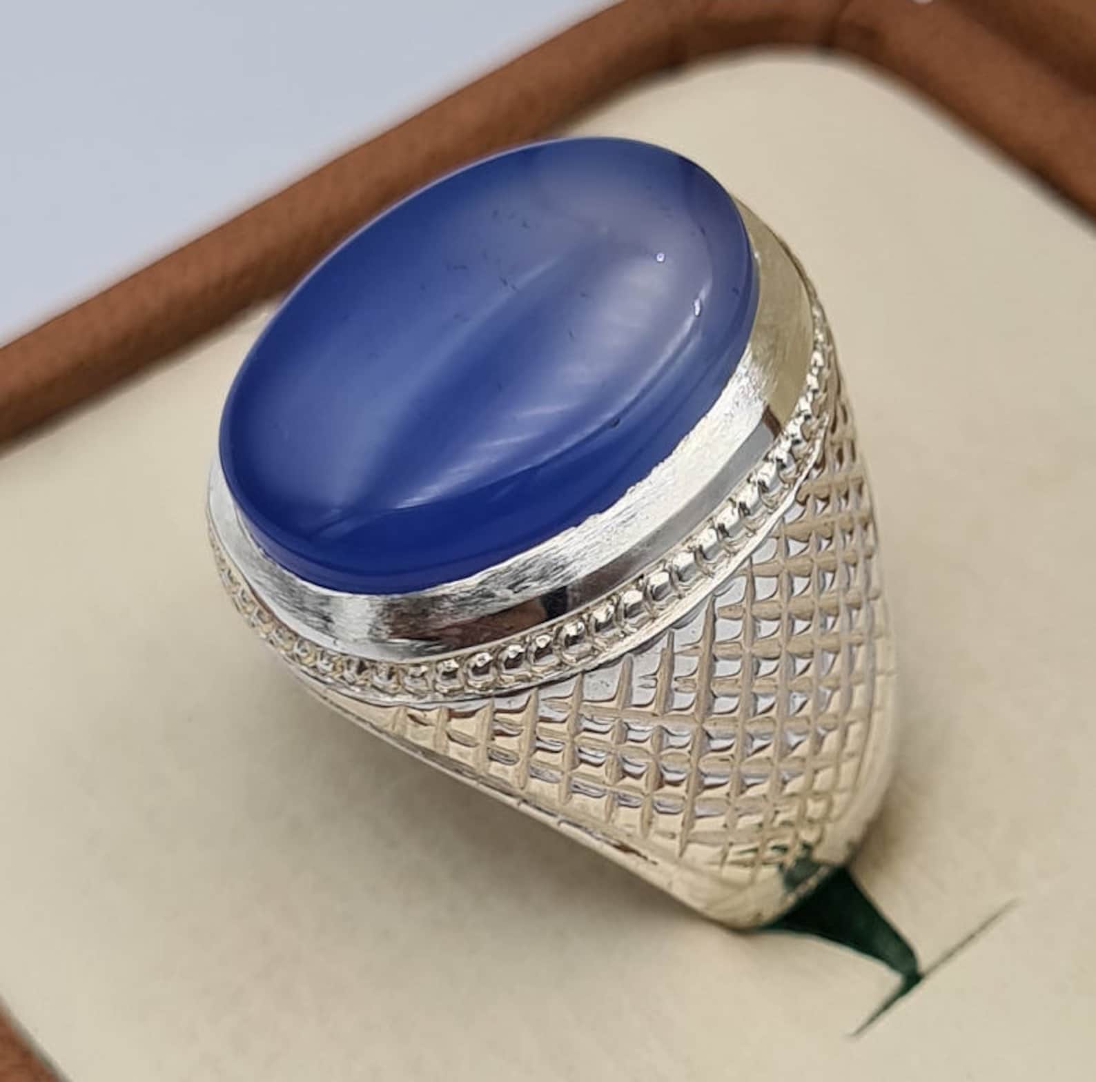 Rare Blue Aqeeq Ring Agate Akik Aqiq Rings Mens Stone Ring - Etsy