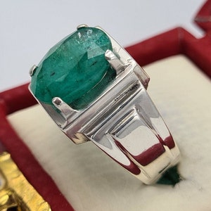 Mens Emerald Ring Natural Big Esmeralda Stone Easter Jewelry Gift for ...