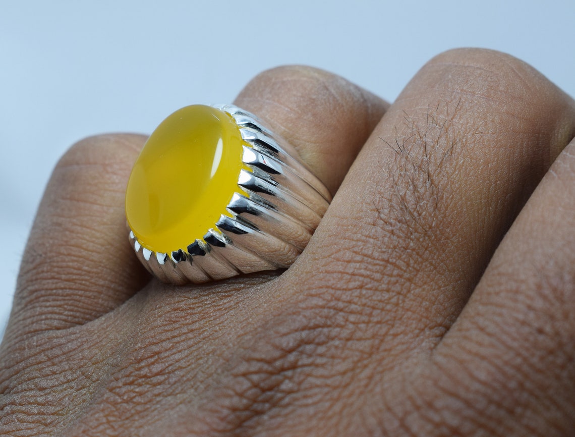 Men Yellow Real Yemeni Aqeeq Akik Ring Carnelian Agate Bague | Etsy