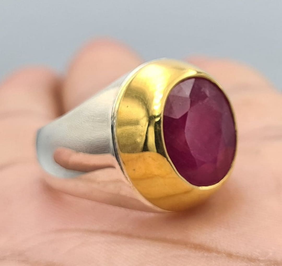 Mens Ruby Ring Real Big Ruby Stone Natural Rubis Bague Christmas Gift ...