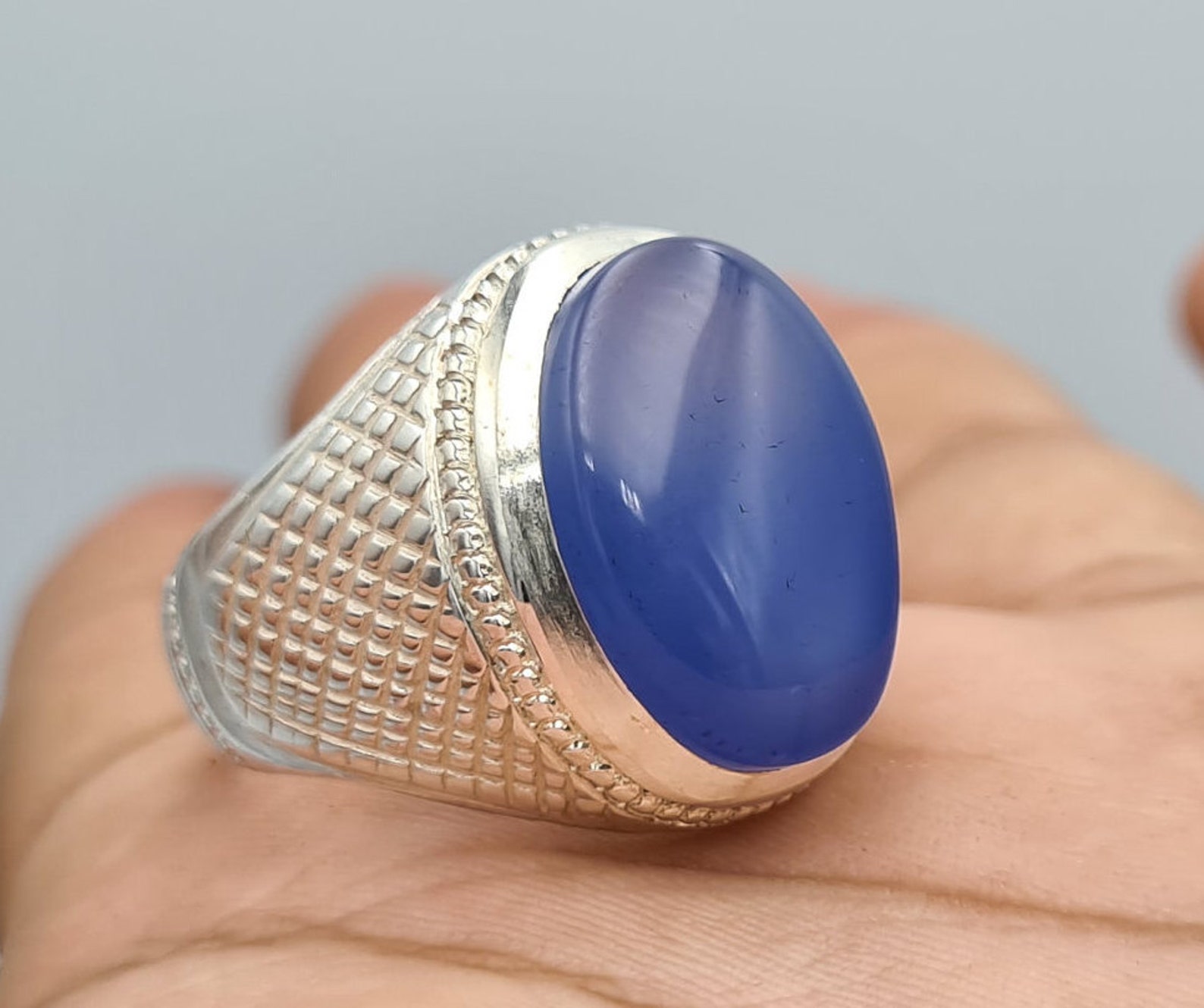Rare Blue Aqeeq Ring Agate Akik Aqiq Rings Mens Stone Ring - Etsy
