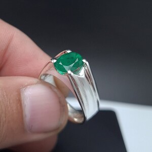 Natural Emerald Ring Mens Silver 925 Real Green Zamurd Stone in Dark ...