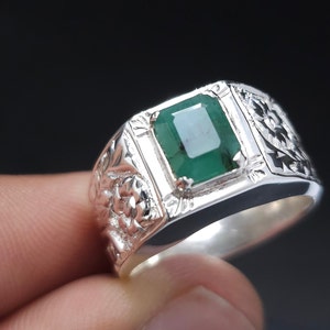 Mens Emerald Ring Swat Emerald Ring for Men Zamurd Ring Solitaire Ring ...