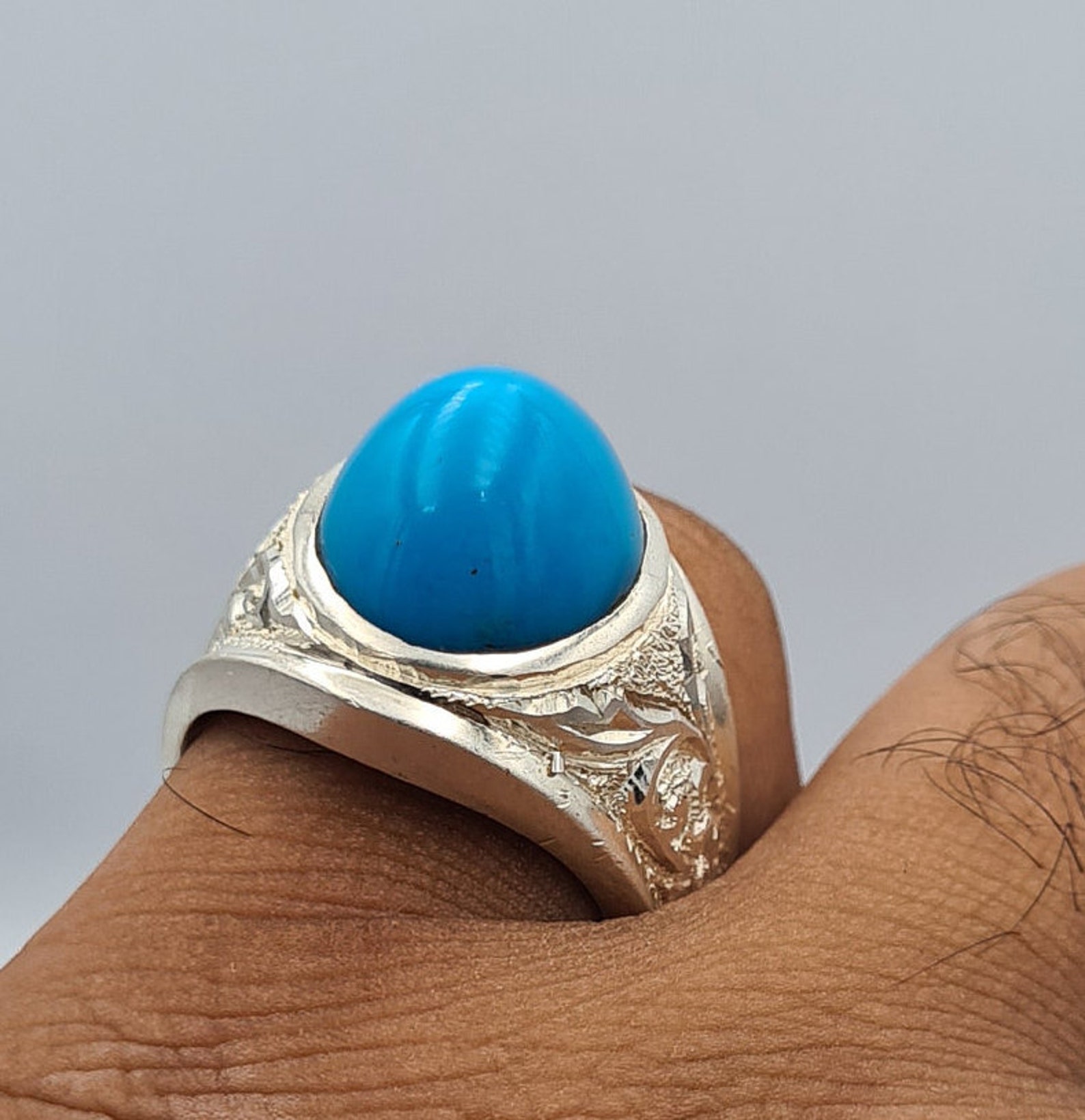 Turquoise Ring Old Feroza Stone Natural Dark Deep Blue Turquoise ...