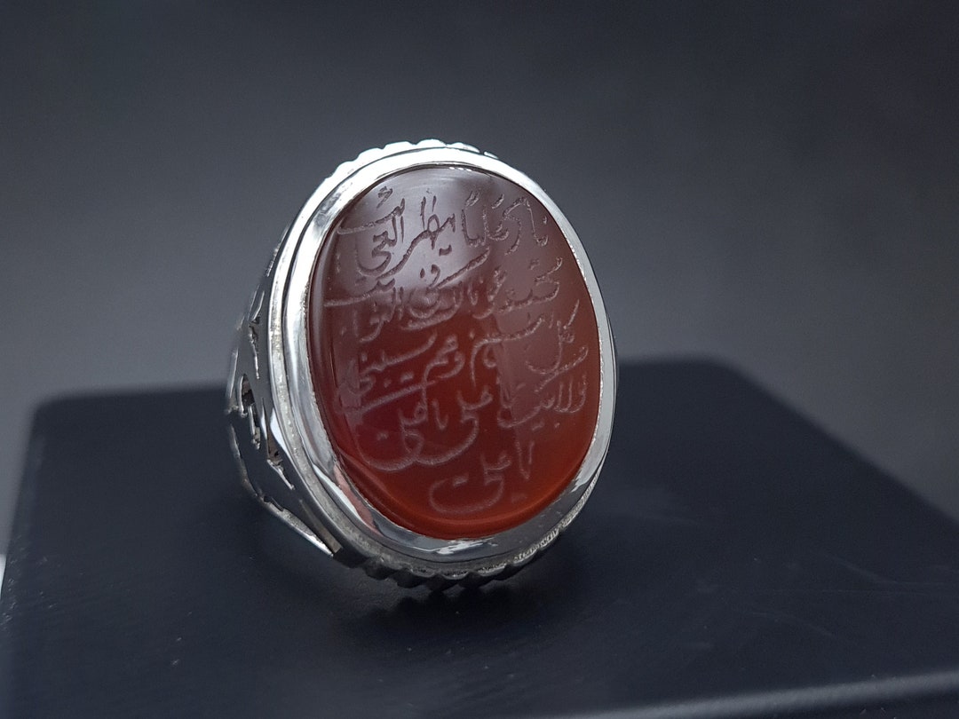 Naad-e-ali Written Yemeni Aqeeq Ring | Mens Agate Ring | Real Yamani ...