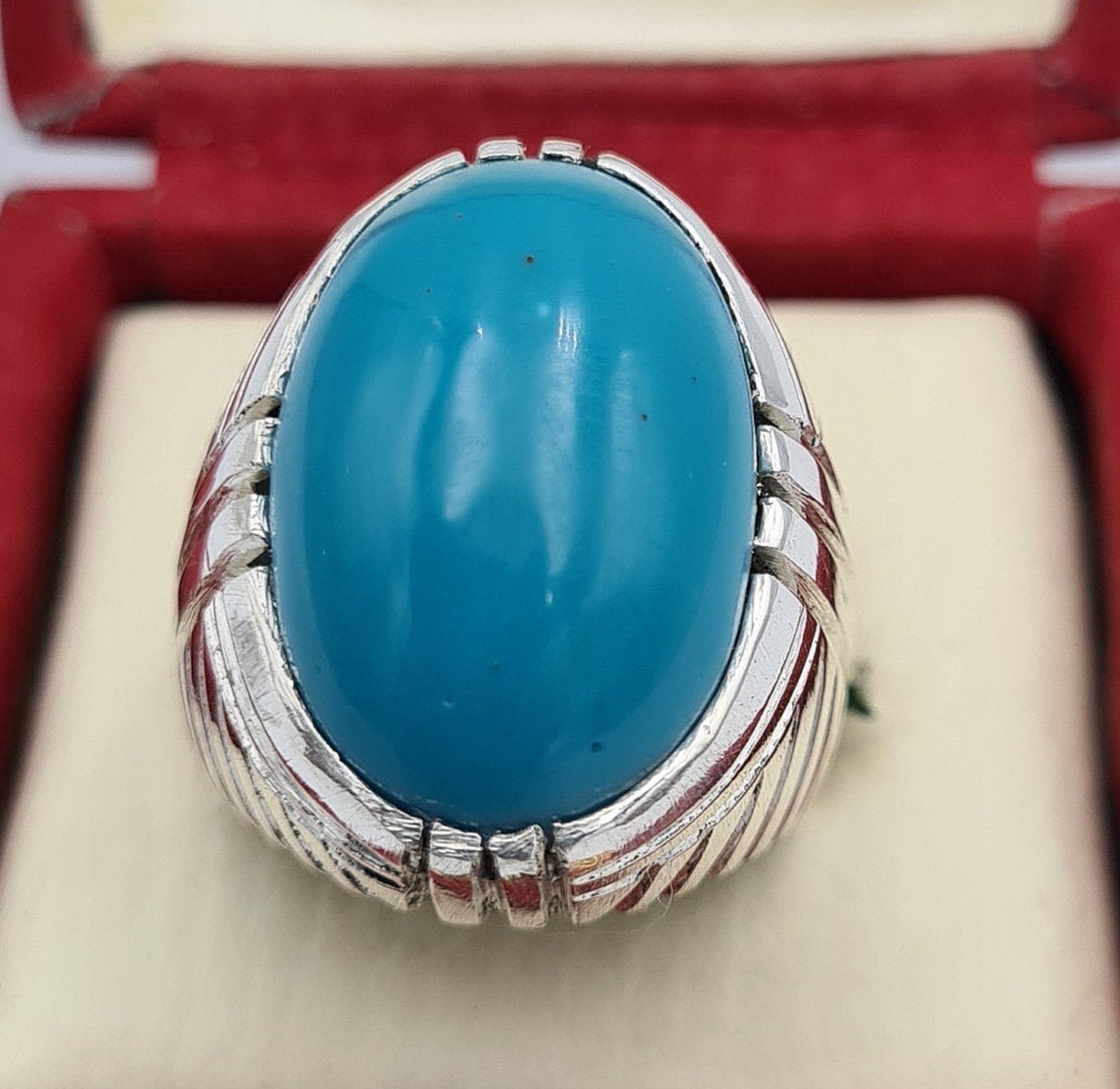 Mens Turquoise Ring Natural Feroza Stone Handmade Jewelry Gift | Etsy