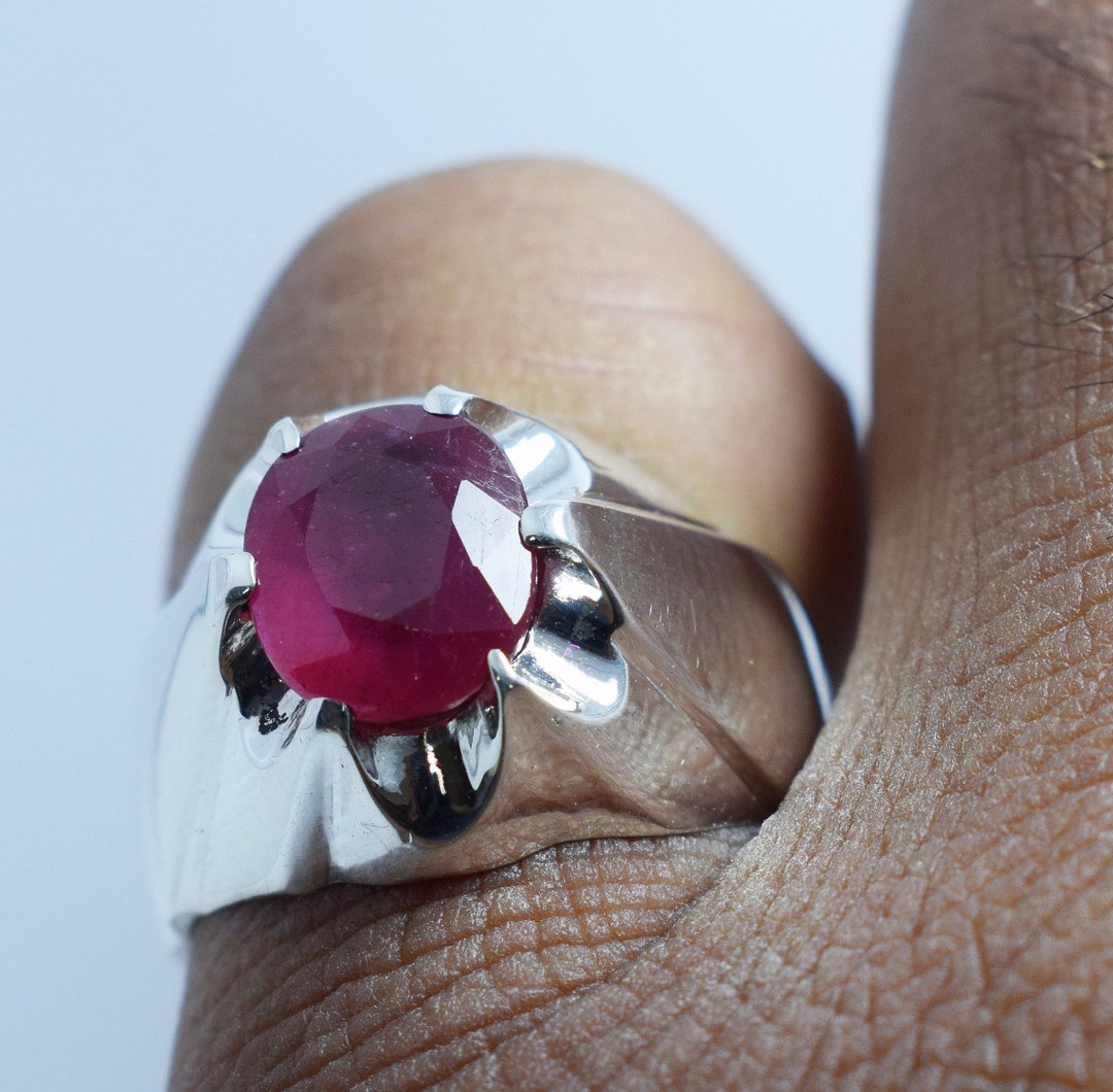 Ruby Ring Natural Ruby Sterling Silver Men Ring Real Ruby Stone Silver ...