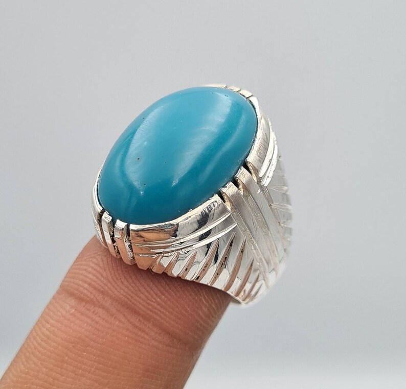 Mens Turquoise Ring Natural Feroza Stone Handmade Jewelry Gift | Etsy